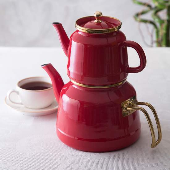 Emsan Troy Maxi Induction Based Enamel Teapot Set Red