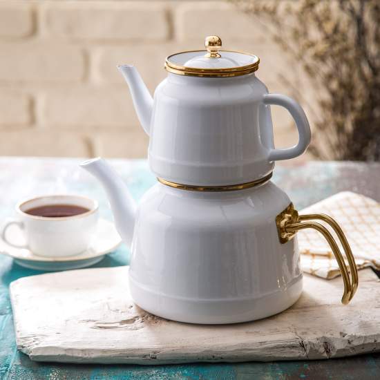 Emsan Troy Maxi Induction Base Enamel Teapot Set White