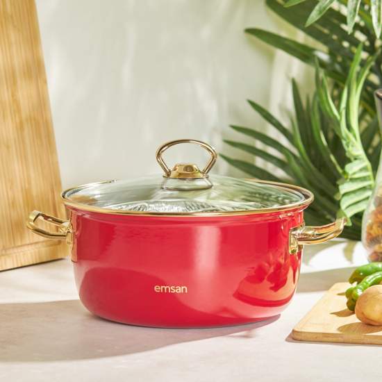 Emsan Nostalgia Enamel Red Frying Pot