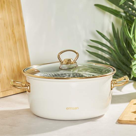 Emsan Nostalgia Enamel Beige Frying Pot