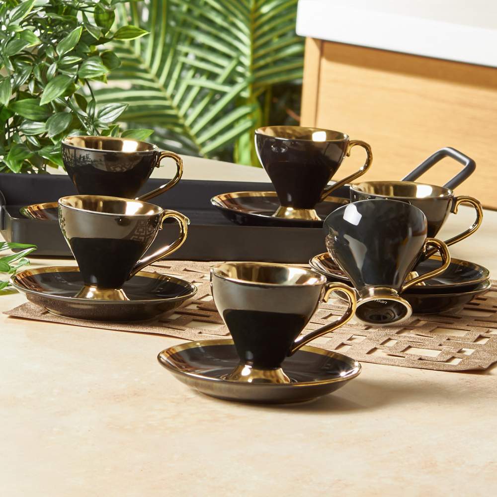 Emsan Luxury Black Set of 6 Coffee Cups 90 ml