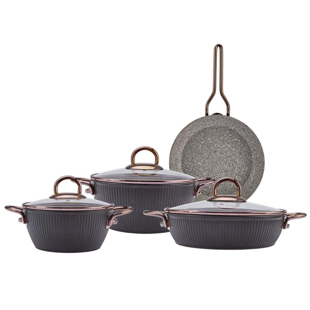 Emsan Line 7 Piece Granite Cookware Set New Black Rose