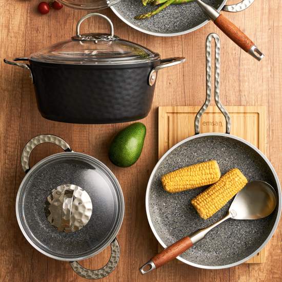 Emsan Induction Base Nostalgia 7 Piece Granite Cookware Set Black