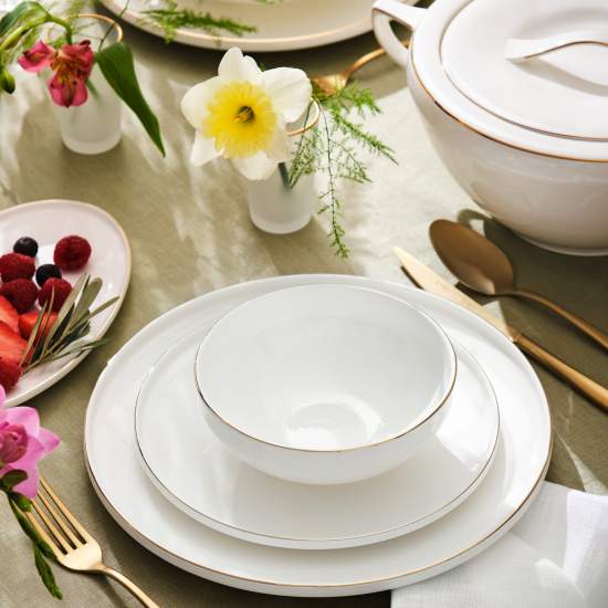 Emsan Fine Bone Freya Round Gold 60 Pieces Dinnerware Set for 12 People