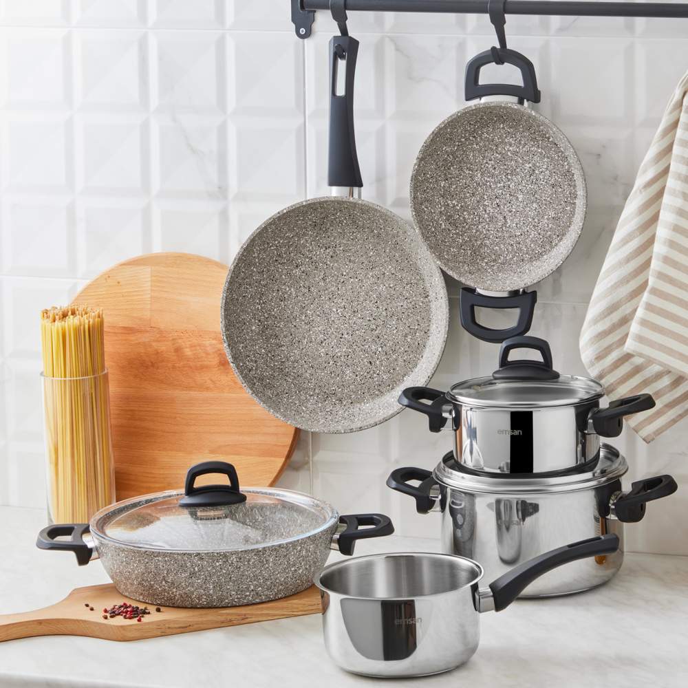 Emsan Experto 9 Pieces Granite - Steel Cookware Set