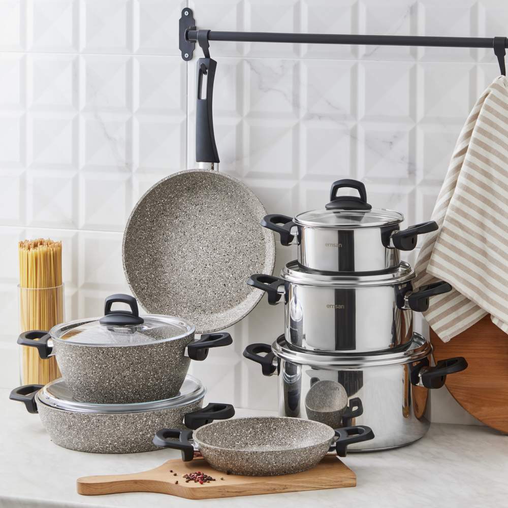 Emsan Experto 12 Pieces Granite - Steel Cookware Set