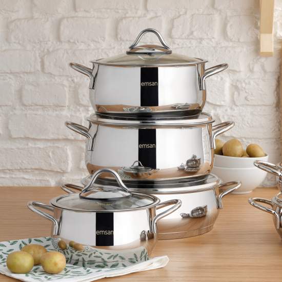 Emsan Cemre 8 Piece Steel Cookware Set with Induction Base