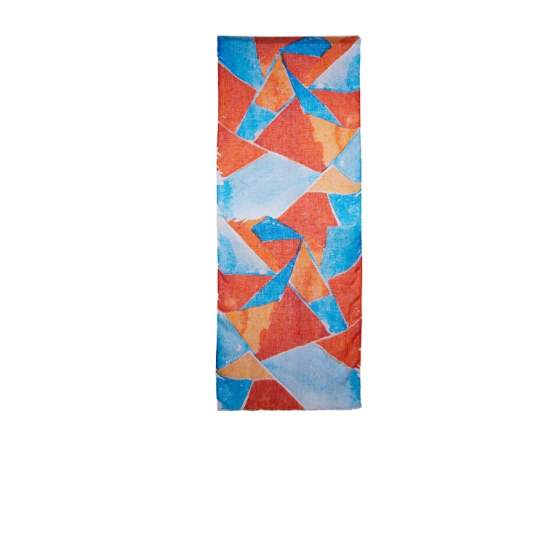 Blue Orange Geometric Pattern Women Linen Shawl