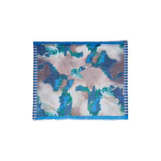 Blue Beige Patterned Womens Linen Scarf