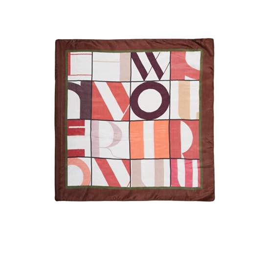 Ecru Brown Geometric Pattern Womens Silk Scarf