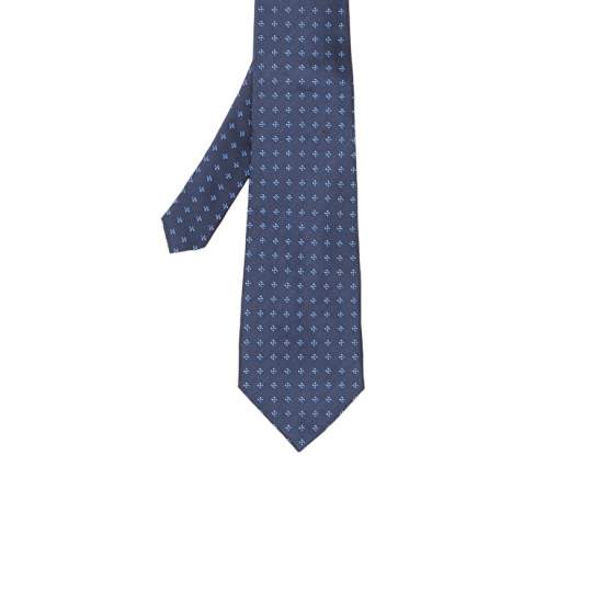 Navy Blue Geometric Pattern Silk Tie