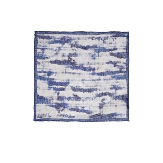 Navy Blue Ecru Patterned Linen Handkerchief