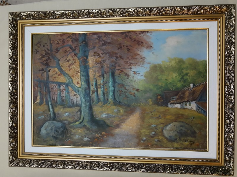 H.Bergers:; Bliži se stota, uramljena 92x67 cm.kao nova