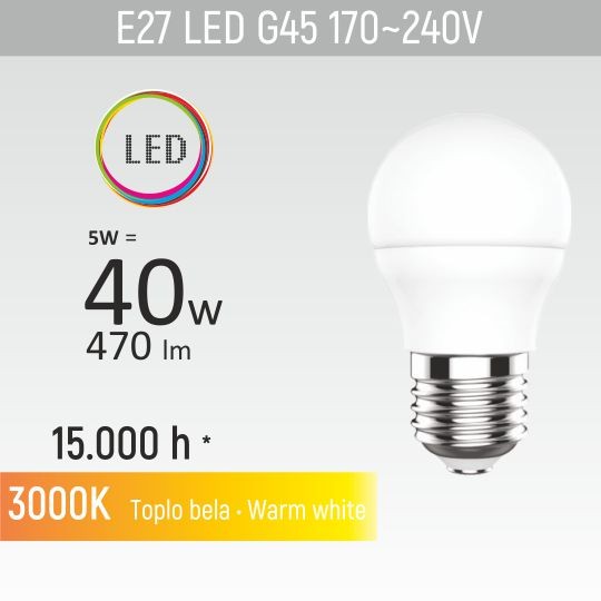 -R E27 5W G45 3000K LED sijalica 170-240V Mitea Lighting
