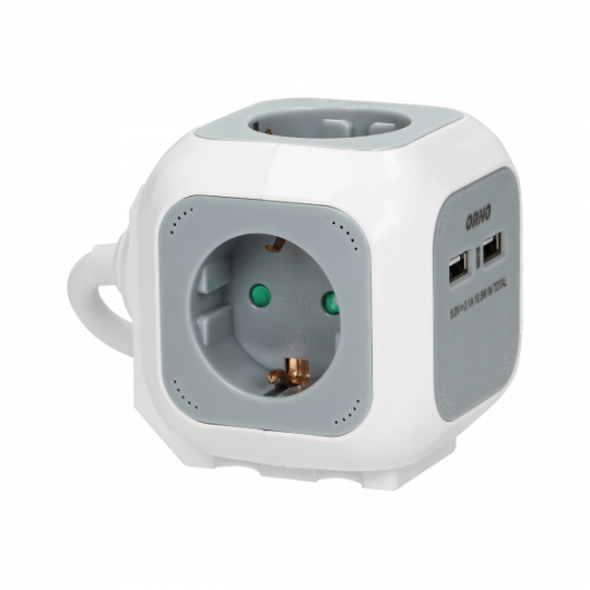 OR-AE-13144(GS) sivo-belo kućište POWER CUBE sa 4 priključnice + 2 USB punjača 1.4m kabl ORNO