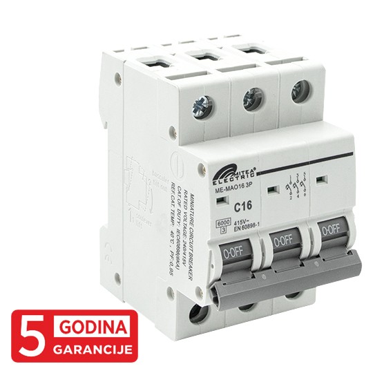 ME-MAO16 3P Automatski osigurač 3x16A 6Ka 240/415V tipC 5Y Mitea Electric