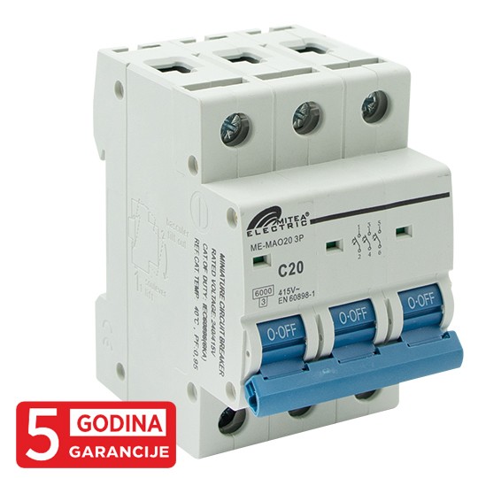 ME-MAO20 3P Automatski osigurač 3x20A 6Ka 240/415V tipC 5Y Mitea Electric