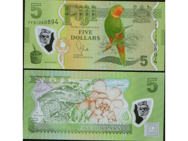 Fiji 5 Dollars 2012. UNC Polymer.