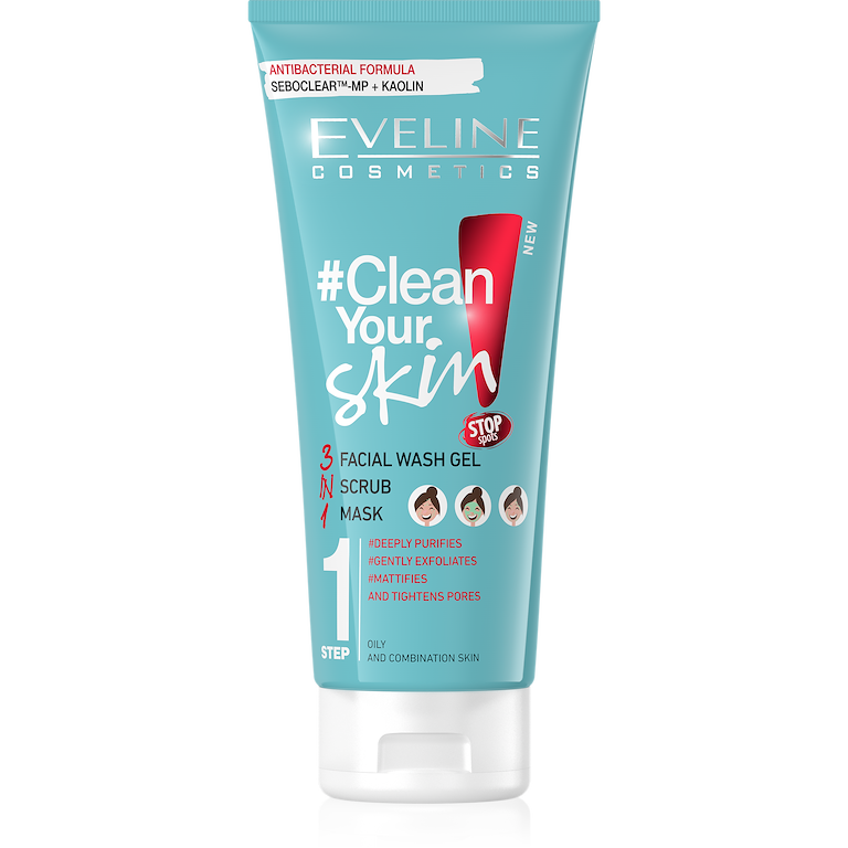 EVELINE - CLEAN YOUR SKIN 3in1 GEL+PILING+MASKA 200ML