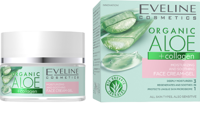 EVELINE - ORGANIC ALOE+COLLAGEN - MOISTURIZING & SOOTHING FACE CREAM-GEL 50ml