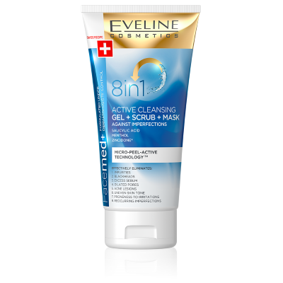 EVELINE - FACEMED + GEL PILING MASKA ZA LICE PROTIV NESAVRŠENOSTI NA KOŽI 150ML