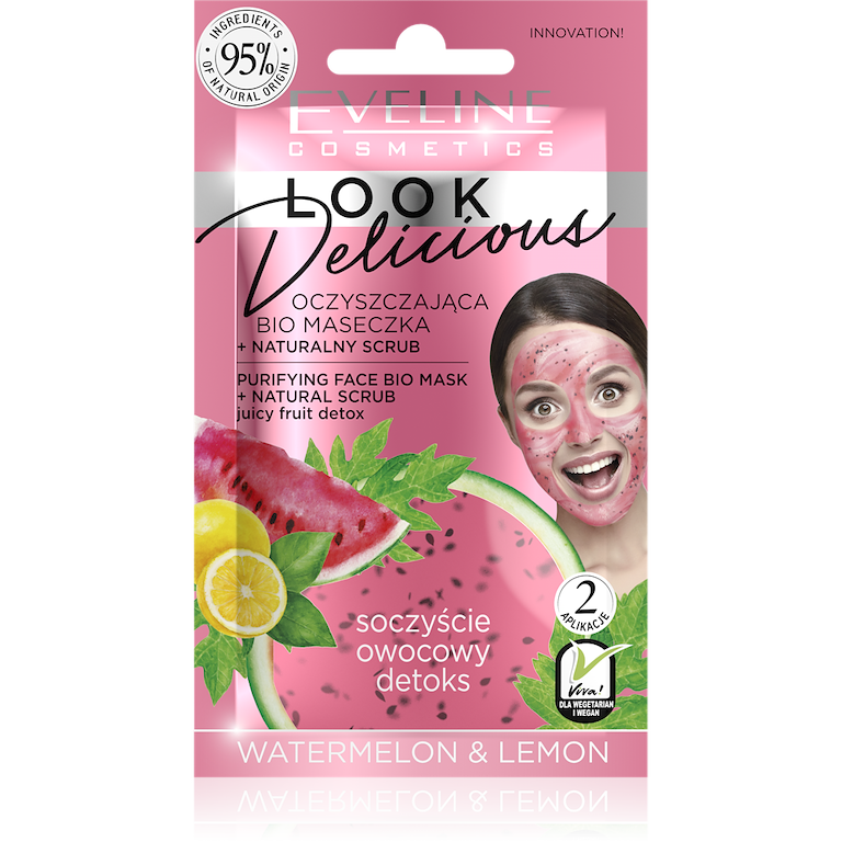 EVELINE - LOOK DELICIOUS BIO MASKA ZA ČIŠĆENJE LICA + PILING sa sočnim voćem 10ml