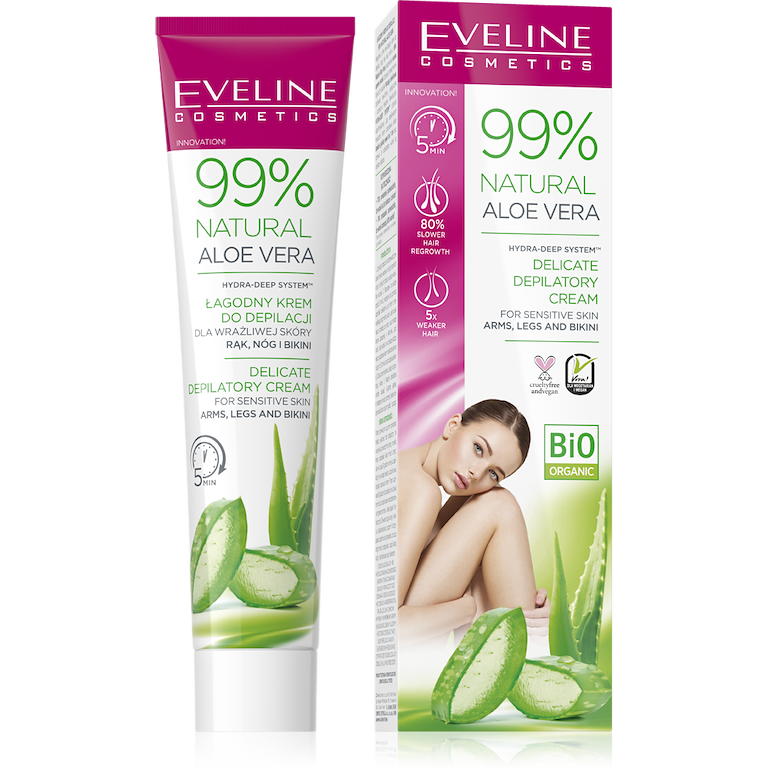 EVELINE - 99% NATURAL ALOE VERA - DEPILATORY CREAM FOR ARMS, LEGS AND BIKINI 125ml