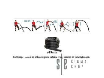 Battle rope (silikonska guma-crna)-Fi 25mm (12m ; 4kg)