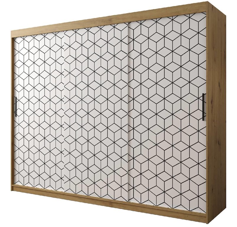 Hexagon ormar 3 vrata 250x62x200 cm natur (artisan hrast)/beli