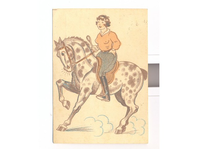 Razglednica crtana : devojka na konju