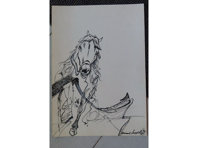 Laza Šermetr MEDIJALA Konj u kasu, crtež