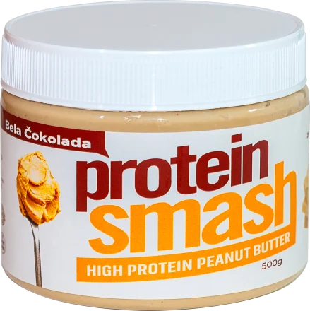 protein smash
HIGH PROTEIN PEANUT BUTTER - bela čokolada, 500 g