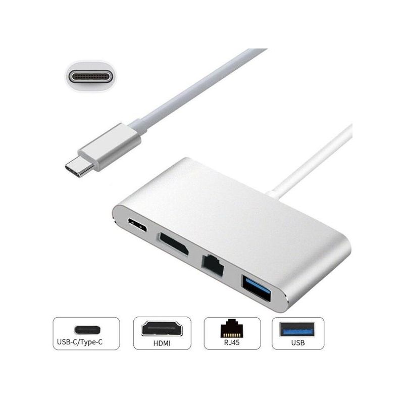 E-green Adapter USB Tip C – HDMI + USB 3.0 + Tip C + RJ45 (F)