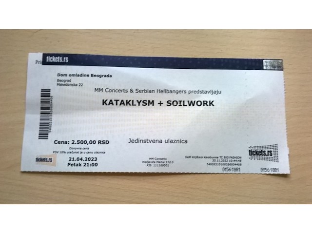 Ulaznica KATAKLYSM + SOILWORK 21.04.2023