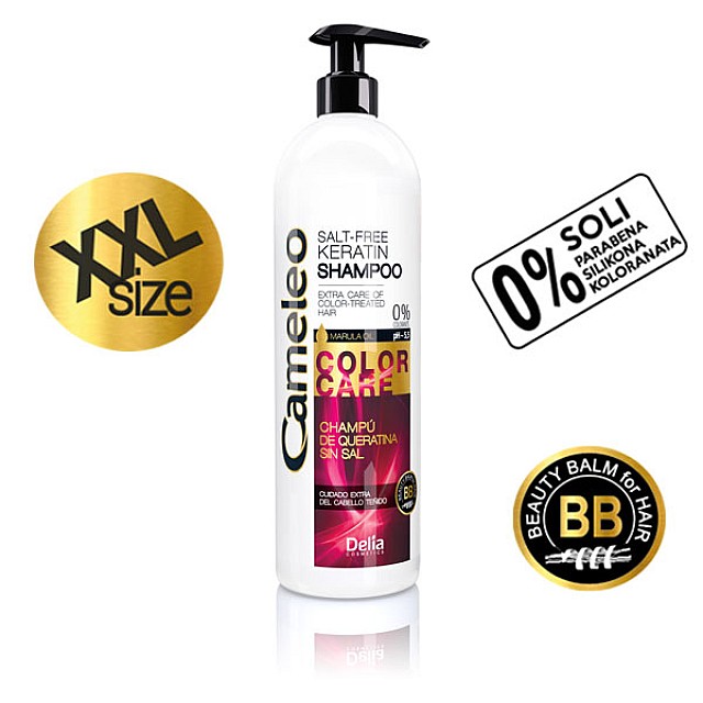 Šampon sa keratinom i marula uljem za farbanu i posvetljenu kosu bez sulfata CAMELEO BB COLOR CARE XXL 500 ml - Delia