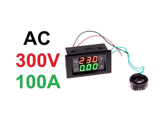 Voltmetar i Ampermetar AC 300V i 100A crveno-zelen