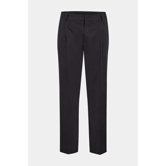 Vakko SINGLE PLEATED BLACK COTTON TROUSERS