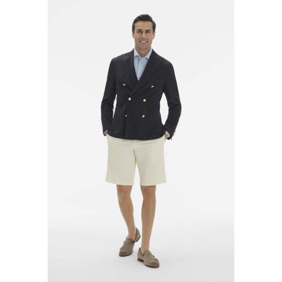 Vakko NAVY BLUE Double Breasted JARSE JACKET