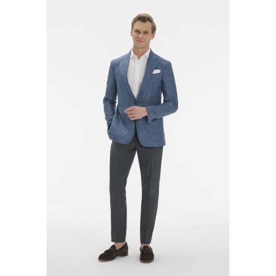 Vakko BLUE SILK - LINEN JACKET