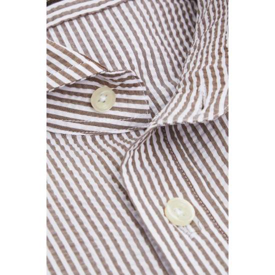 Vakko STRIPED PATTERNED CRINKLE SPORTS SHIRT