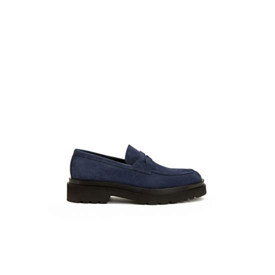 Navy Blue Men's Suede Leather Loafers