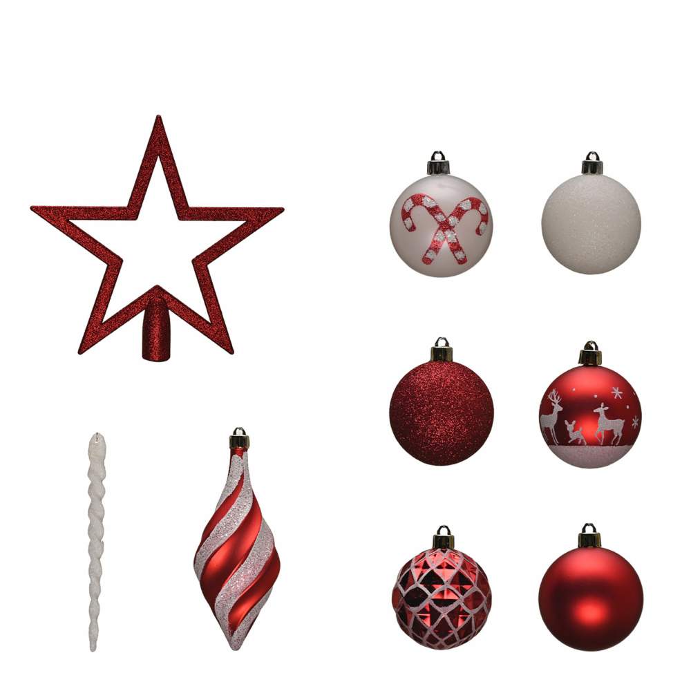 Karaca Home Fun Red Star Headed 19 Piece Tree Ornament Set