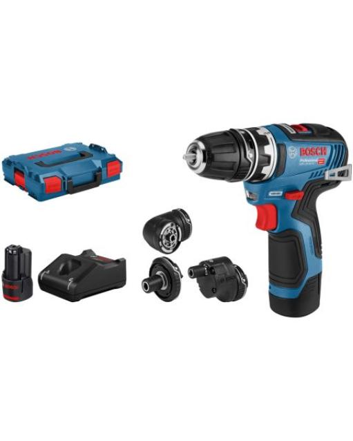 Bosch Akumulatorska bušilica/odvrtač GSR 12V-35 FC + 4 Flexi Click nastavka 12V, 2x3,0 Ah, 06019H3000