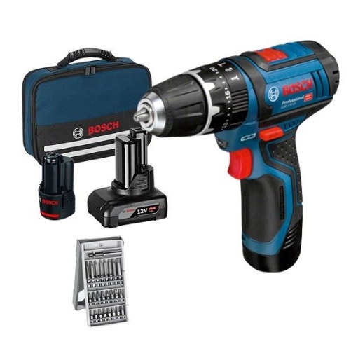 Bosch GSB 12V-15 aku vibraciona bušilica, 1x4Ah,1x2Ah + pribor