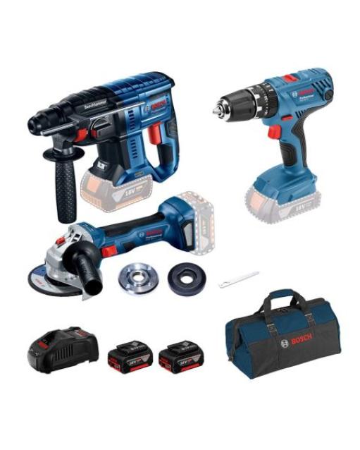 Bosch Set akumulatorskog alata GBH 180 Li + GSB 18V-21 + GWS 180 Li + 2x GBA 18V 5,0 Ah + GAL 1880 CV i torba za alat, 0615990M39