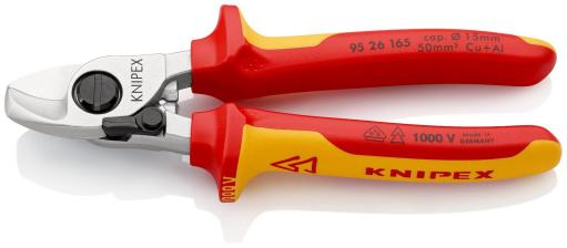 Knipex 95 26 165 SB Makaze za kablove sa polugom za otvaranje, VDE izolovane, hromirane 165 mm