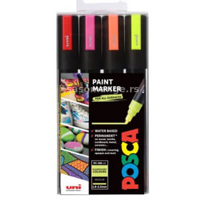 POSCA MARKER UNI PC-5M 1/4 SET 4 FLUO BOJE