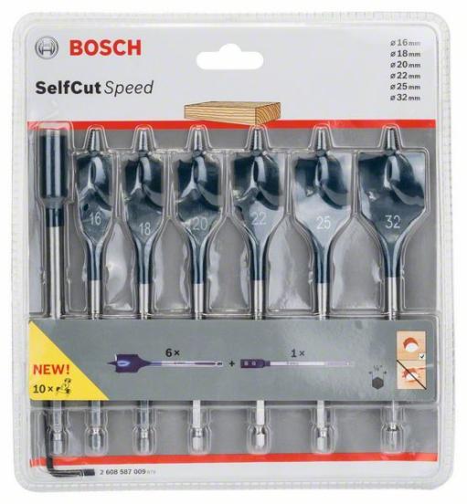 7-delni set pljosnatih burgija za glodanje Self Cut Speed Bosch 2608587009, 16; 18; 20; 22; 25; 32 mm