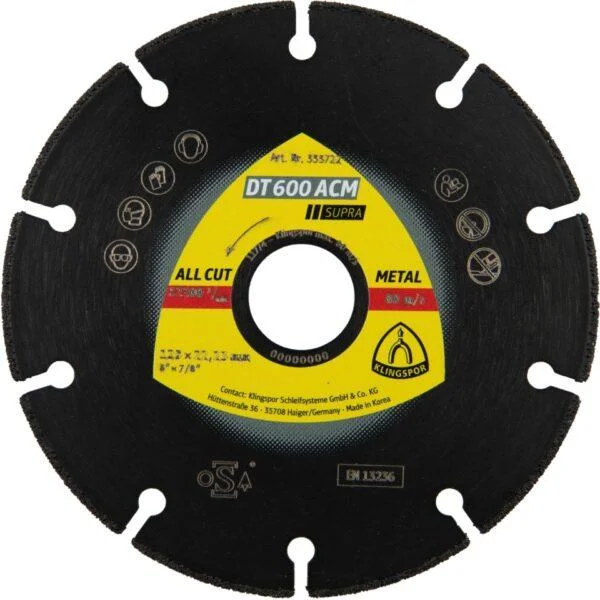 Klingspor DT 600ACM dijamantske rez.ploče, 115 x 1,3 x 22,23 mm 8 segmenti 42 x 1,3 x 1,8 mm, VG – vakumski lemljeno