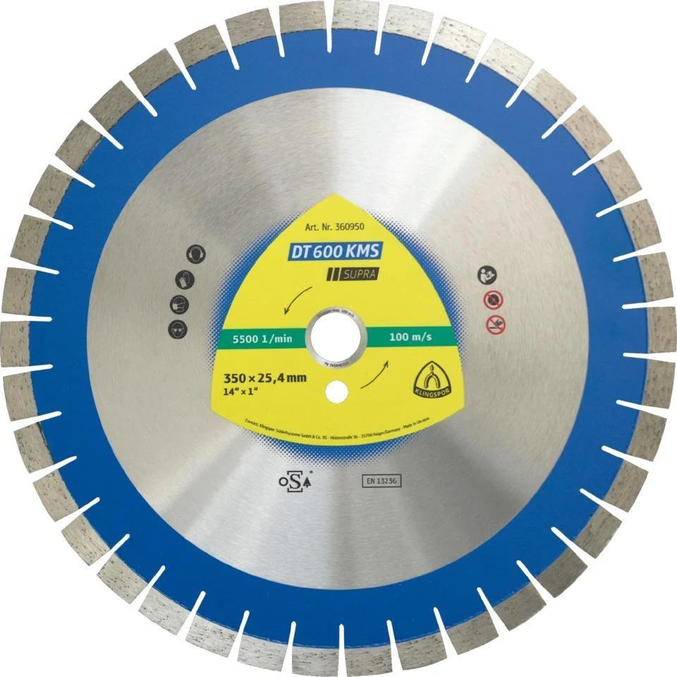 Klingspor DT 600KMS dijamantske rez.ploče, 500 x 3,6 x 60 mm 56 segmenti 24 x 3,6 x 15 mm, Kratko nazubljenjenje Prsten za podes. 25,4